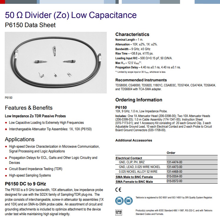 Tektronix P6201, Tektronix P6205 , Tektronix P6150 Probe (미사용품) - 계측기 ...
