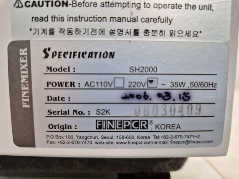 FINEPCR SH2000 Shaker 쉐이커 Finemixer - 계측기-장터 - 소리전자