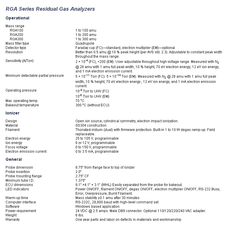 소리전자 - 가격인하 -- SRS RGA300 Resial Gas Alyze - 잔류 기체 분석기